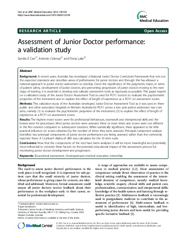 (PDF) Assessment of Junior Doctor performance: a validation study