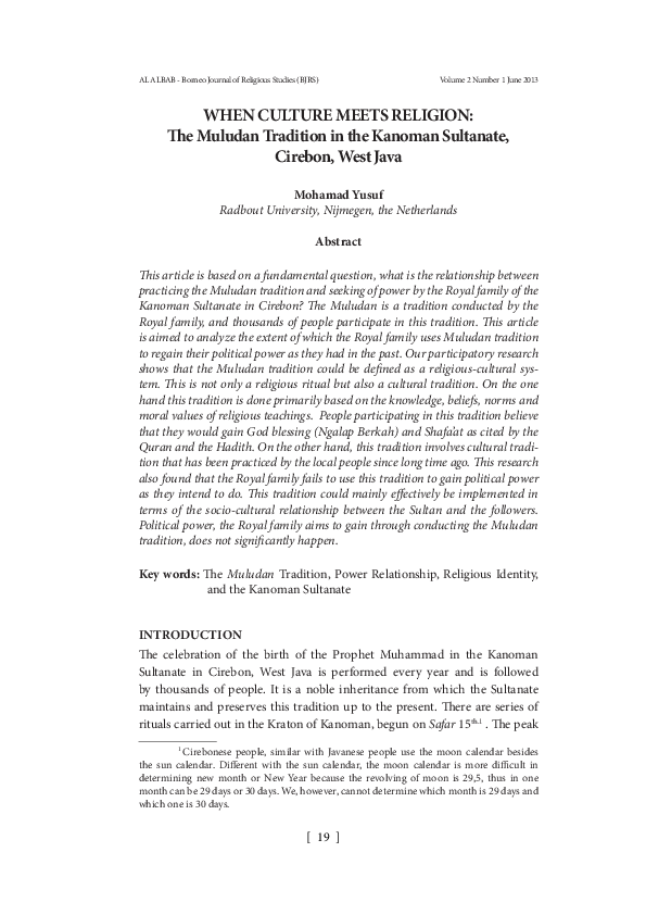 (PDF) When Culture Meets Religion: The Muludan Tradition in the Ka ...