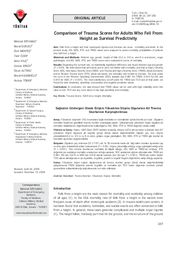 (PDF) Comparison of Trauma Scores for Adults Who Fell From Height as ...