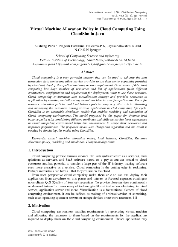 Pdf Virtual Machine Allocation Policy In Cloud Computing Environment Using Cloudsim