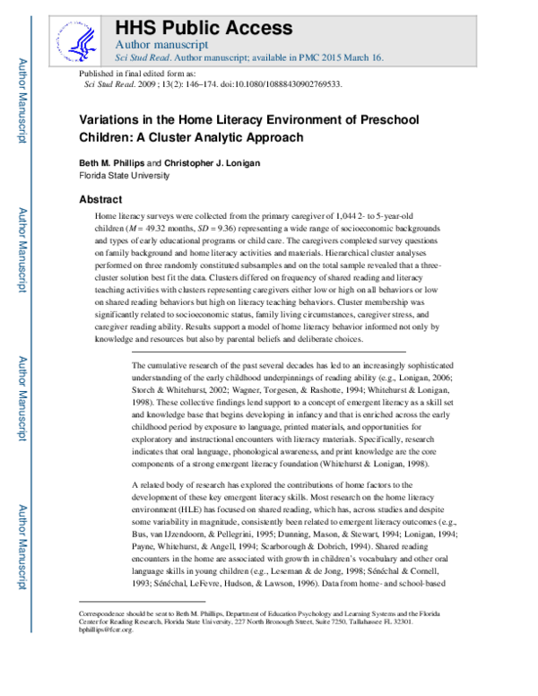(PDF) Variations in the Home Literacy Environment of Preschool Children ...