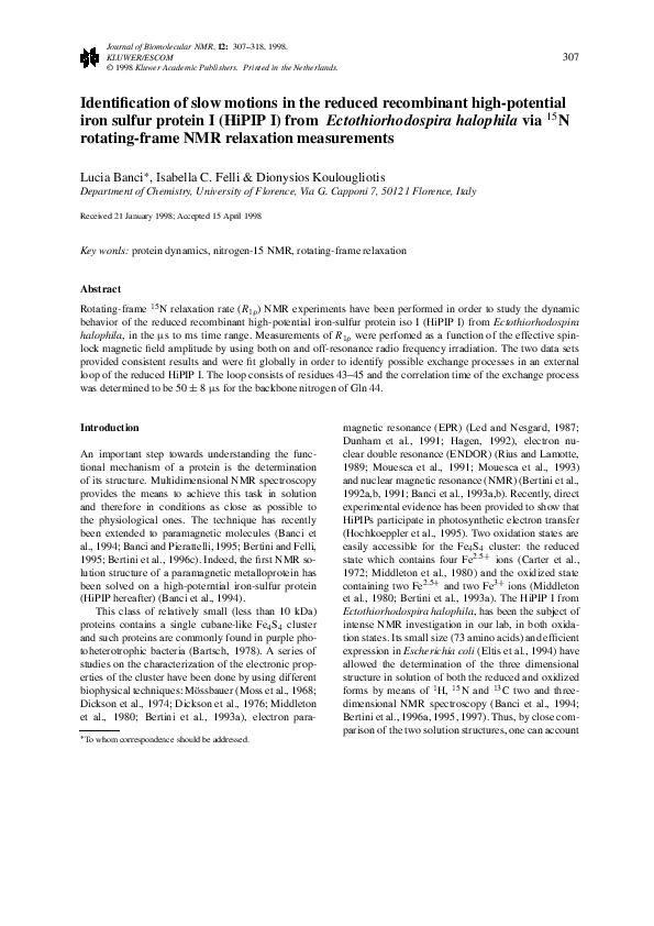 (PDF) Identification of slow motions in the reduced recombinant high ...