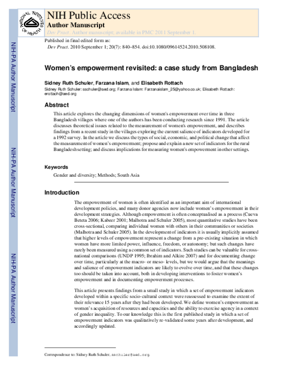 (PDF) Women's empowerment revisited: A case study from Bangladesh