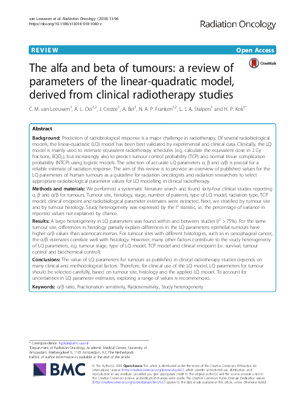 (PDF) The alfa and beta of tumours: a review of parameters of the ...