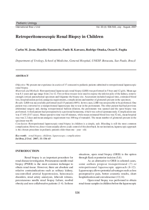 (PDF) Retroperitoneoscopic renal biopsy in children