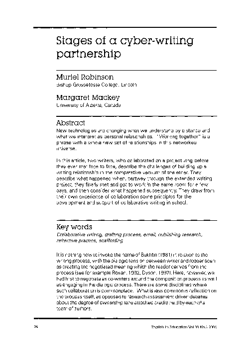 (PDF) Stages of a cyber-writing partnership | Margaret Mackey ...