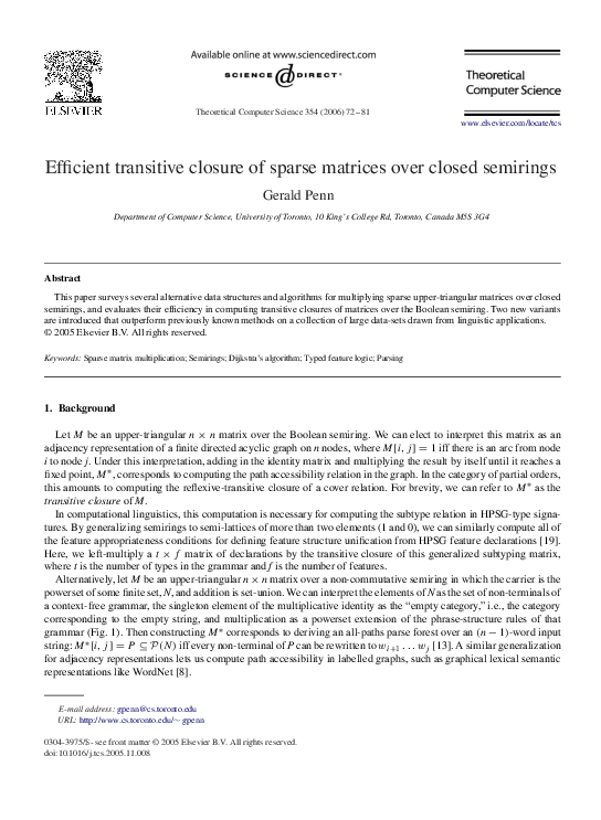 Pdf Efficient Transitive Closure Of Sparse Matrices Over Closed Semirings