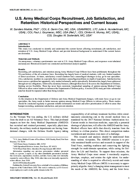 (PDF) U.S. Army Medical Corps Recruitment, Job Satisfaction, and ...