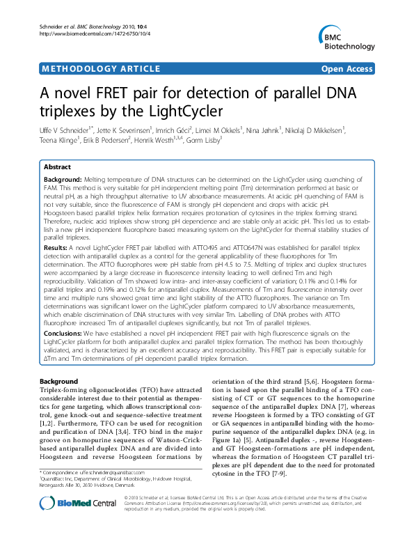 (PDF) A novel FRET pair for detection of parallel DNA triplexes by the ...