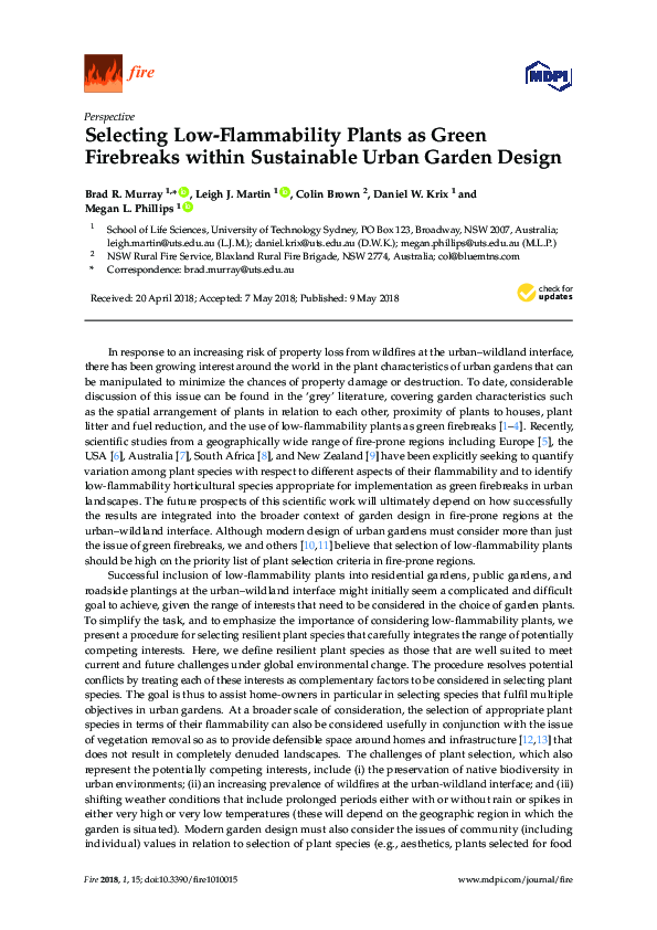 (PDF) Selecting Low-Flammability Plants as Green Firebreaks within ...