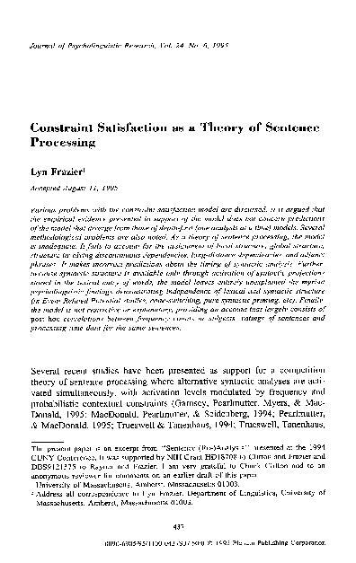 (PDF) Constraint satisfaction as a theory of sentence processing