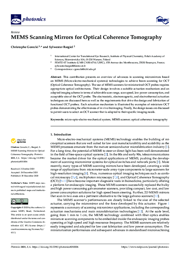 (PDF) MEMS Scanning Mirrors for Optical Coherence Tomography