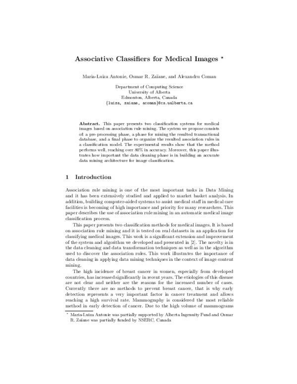 (PDF) Associative Classifiers for Medical Images