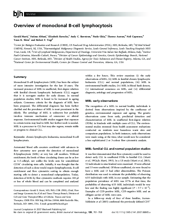 (PDF) Overview of monoclonal B-cell lymphocytosis