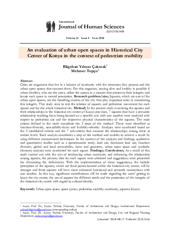 (PDF) An evaluation of urban open spaces in Historical City Center of ...