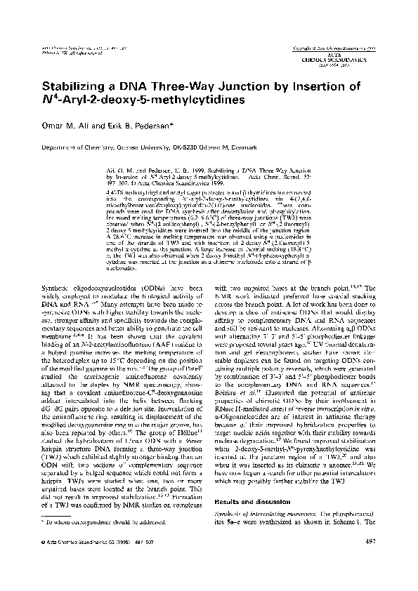 (PDF) Stabilizing a DNA Three-Way Junction by Insertion of N4-Aryl-2 ...