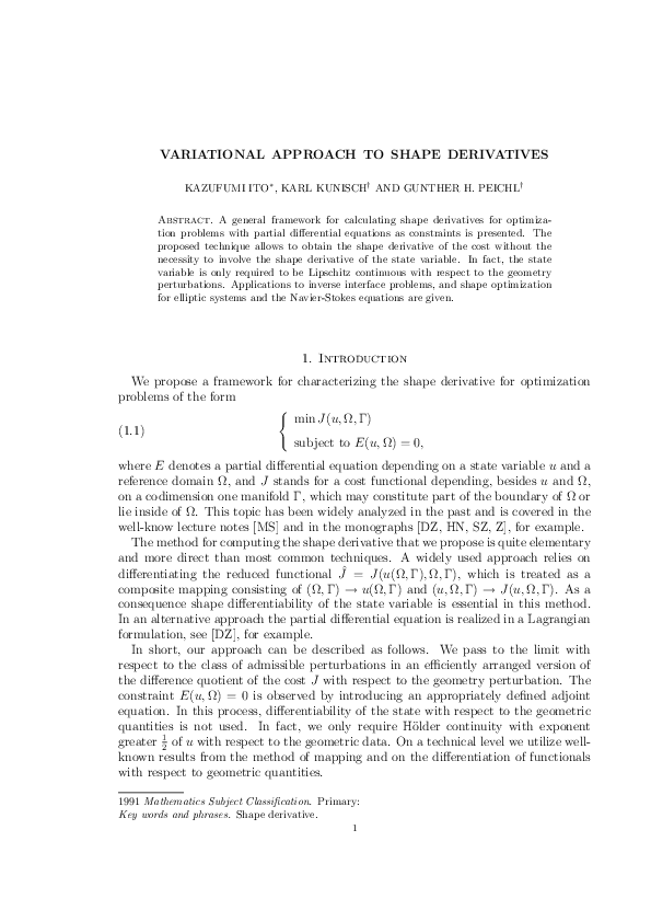 (PDF) Variational approach to shape derivatives | Kazufumi Ito ...