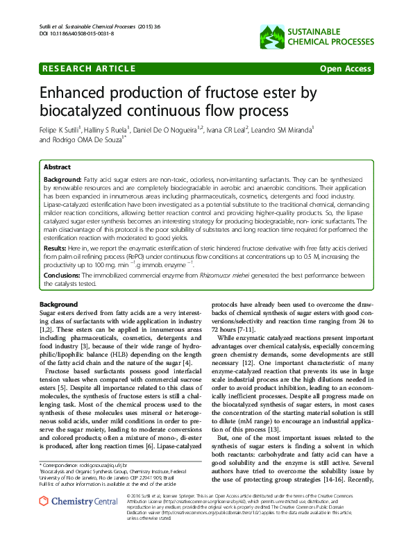 (PDF) Enhanced production of fructose ester by biocatalyzed continuous ...