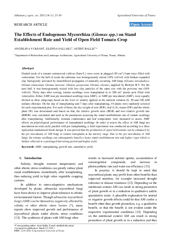 (PDF) The effects of endogenous mycorrhiza (Glomus spp.) on plant ...