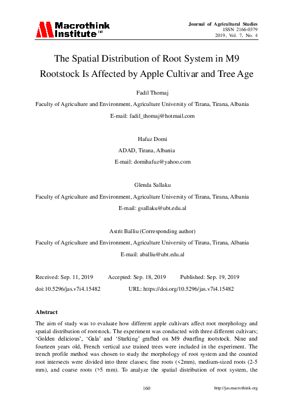 (PDF) The Spatial Distribution of Root System in M9 Rootstock Is ...