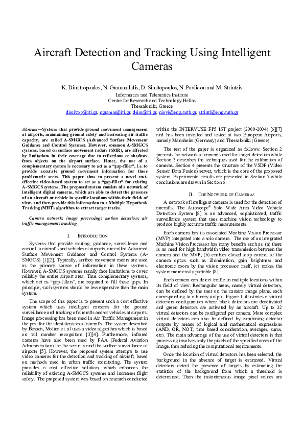 (PDF) Aircraft detection and tracking using intelligent cameras