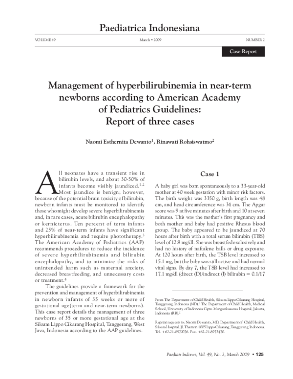 (PDF) Management of hyperbilirubinemia in near-term newborns according ...