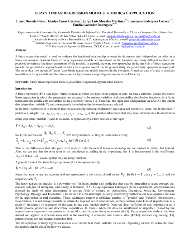 Pdf Fuzzy Linear Regression Models A Medical Application Gladys 4969