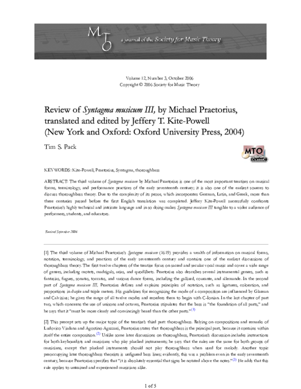 (PDF) Review of Michael Praetorius; Jeffery T. Kite-Powell trans. and ...