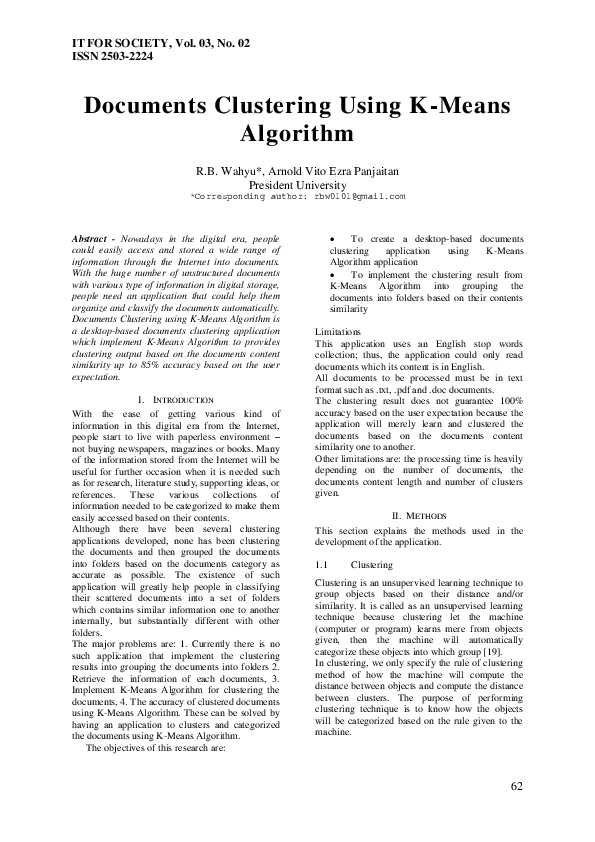 (PDF) Documents Clustering Using K-Means Algorithm