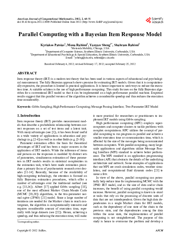 Pdf Parallel Computing With A Bayesian Item Response Model Mona Rahimi