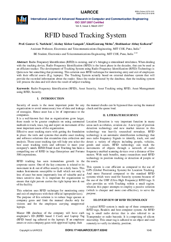 (PDF) RFID based Tracking System