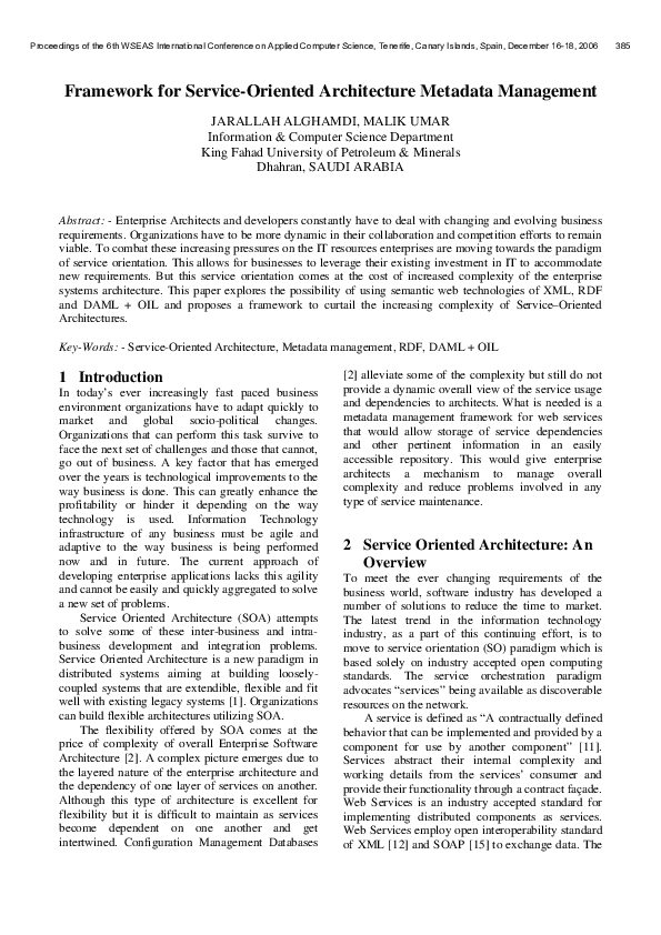 (PDF) Framework for Service-Oriented Architecture Metadata Management
