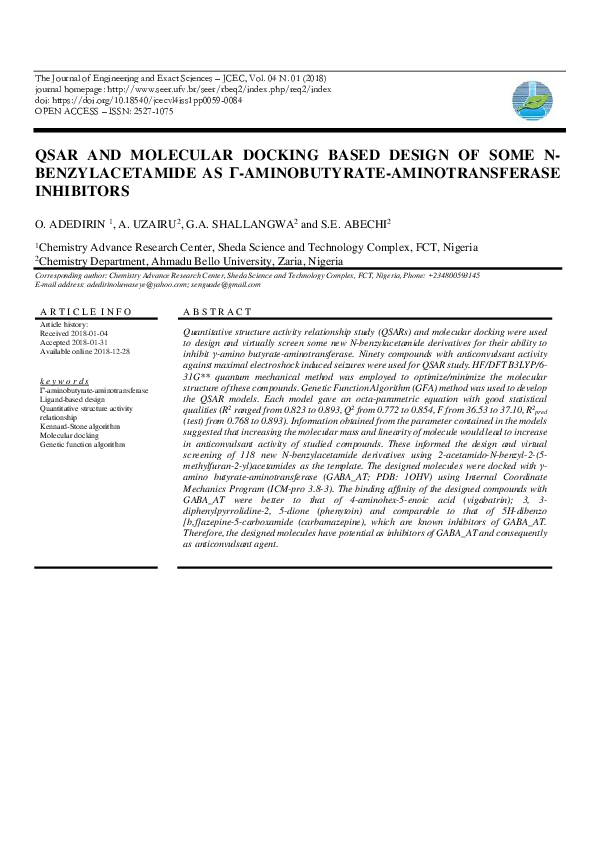 (PDF) Qsar and Molecular Docking Based Design of Some N-Benzylacetamide ...