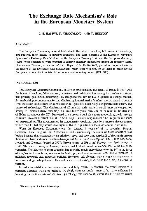(PDF) The exchange rate mechanism's role in the european monetary system