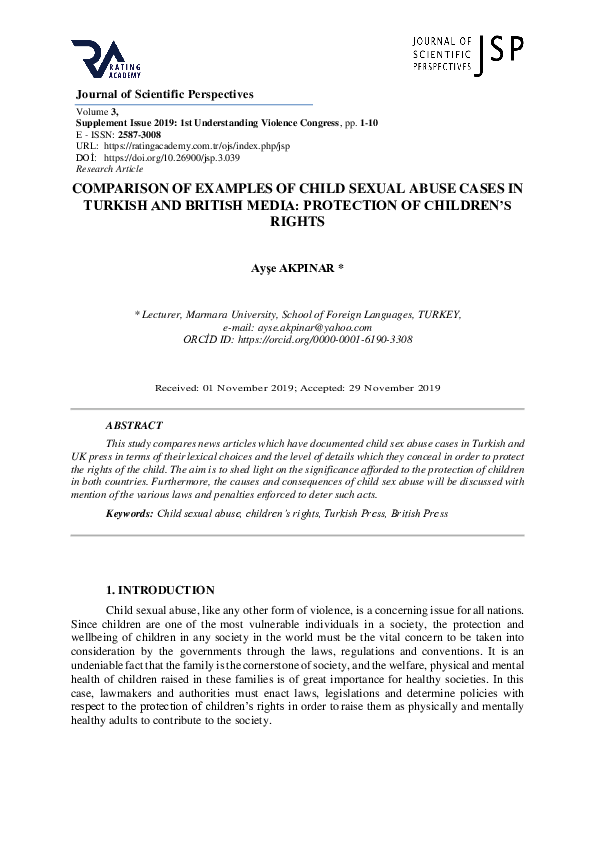 (PDF) Comparison of Examples of Child Sexual Abuse Cases in Turkish and ...