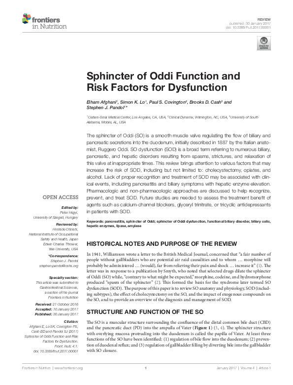(PDF) Sphincter of Oddi Function and Risk Factors for Dysfunction