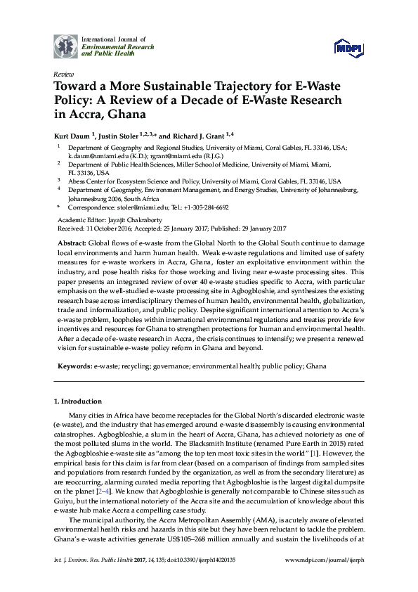 (PDF) Toward a More Sustainable Trajectory for E-Waste Policy: A Review ...