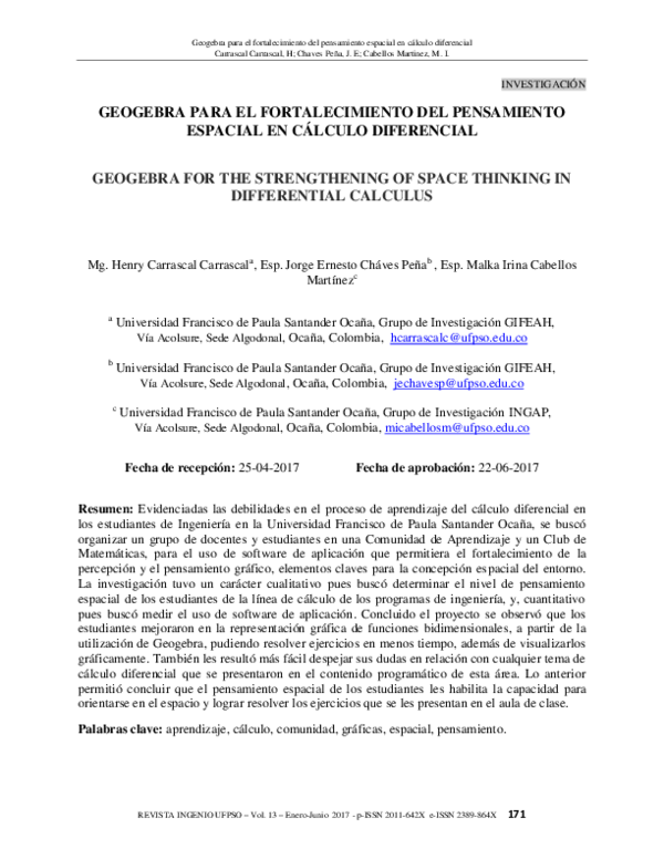 (PDF) Geogebra para el fortalecimiento del pensamiento espacial en ...