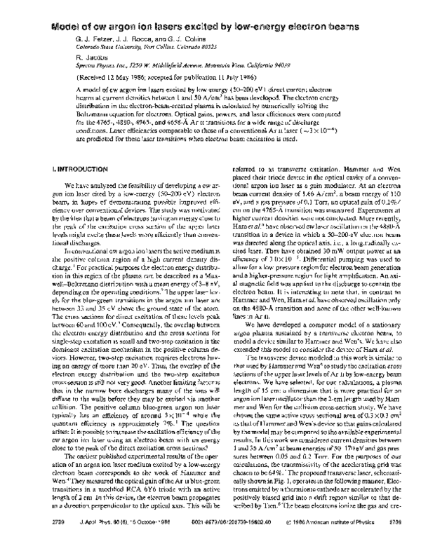 (PDF) Model of cw argon ion lasers excited by low-energy electron beams