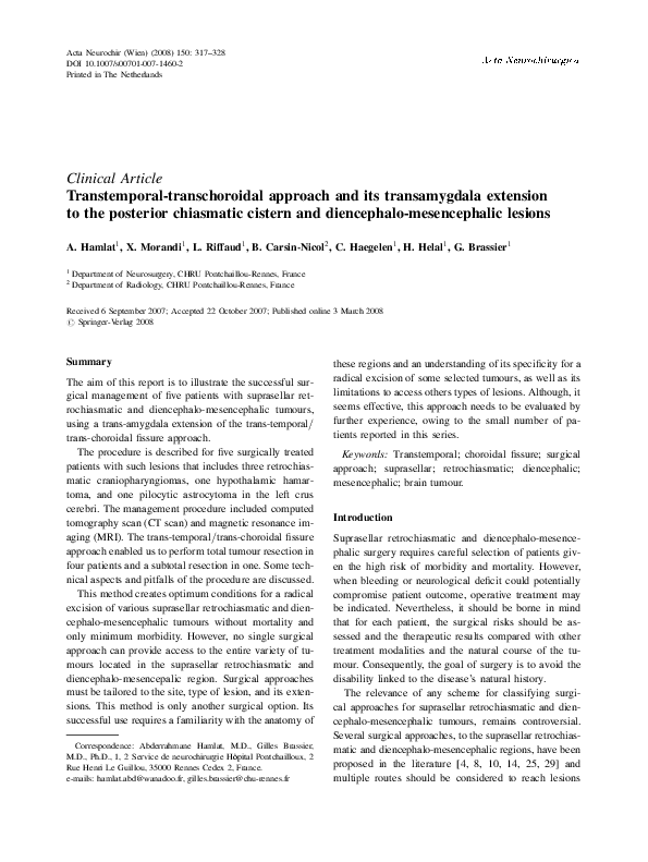 (PDF) Transtemporal-transchoroidal approach and its transamygdala ...