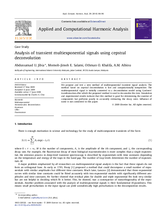 Pdf Analysis Of Transient Multiexponential Signals Using Cepstral Deconvolution