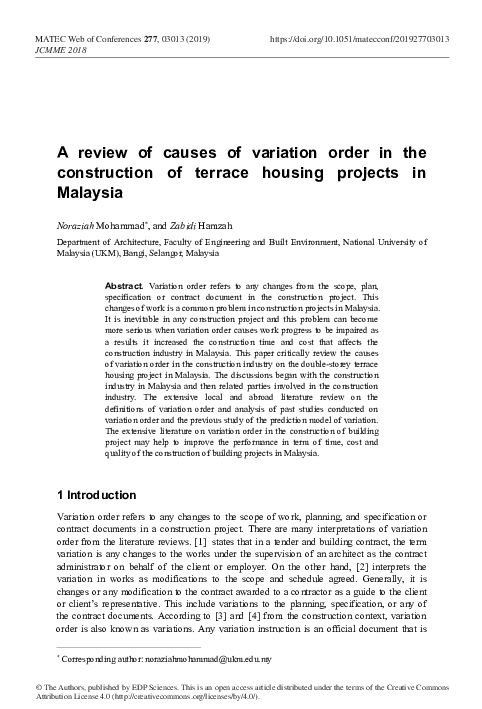 (PDF) A review of causes of variation order in the construction of ...