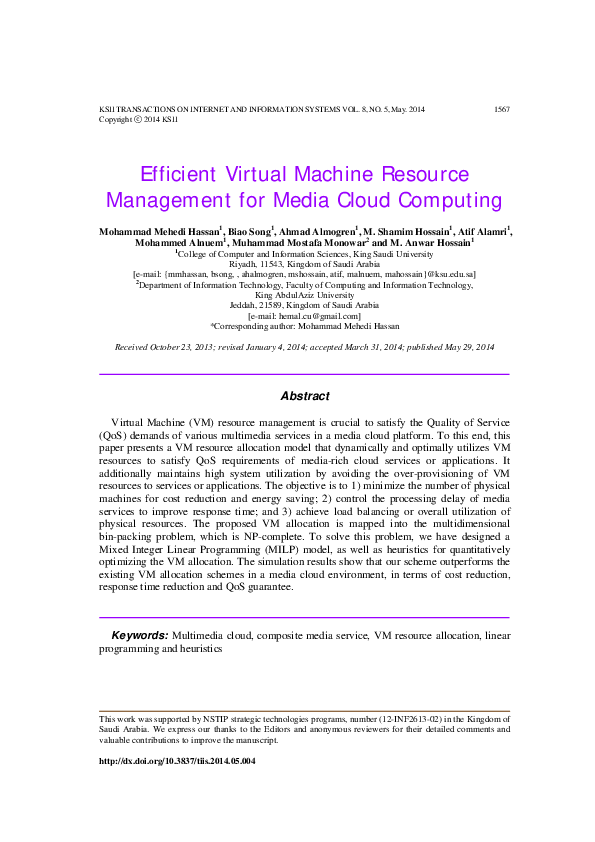 (PDF) Efficient Virtual Machine Resource Management for Media Cloud Computing