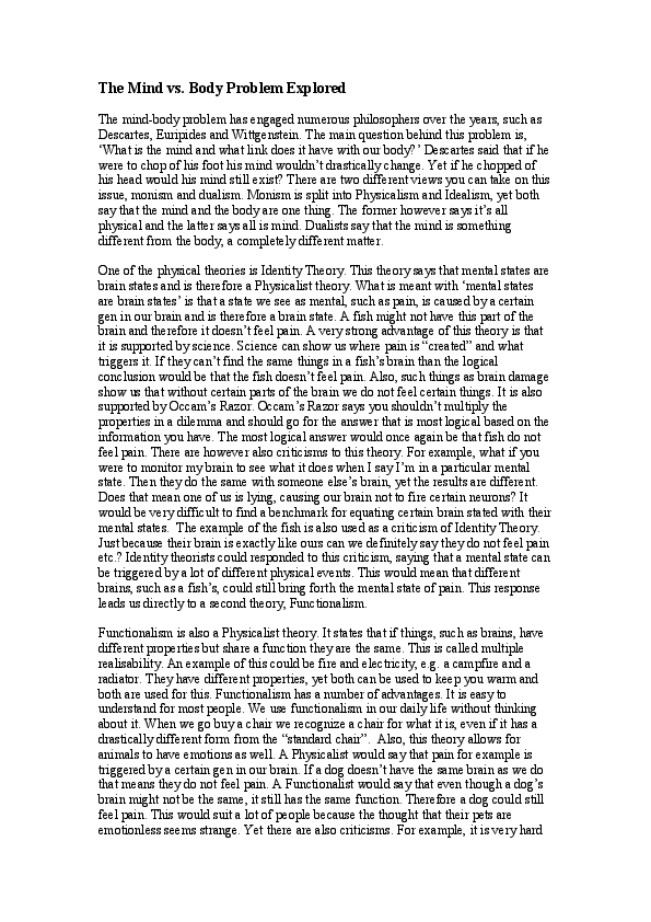 (DOC) The Mind vs. Body Problem Explored