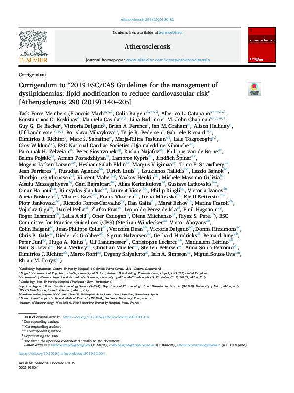 Corrigendum to “2019 ESC/EAS Guidelines for the management of ...