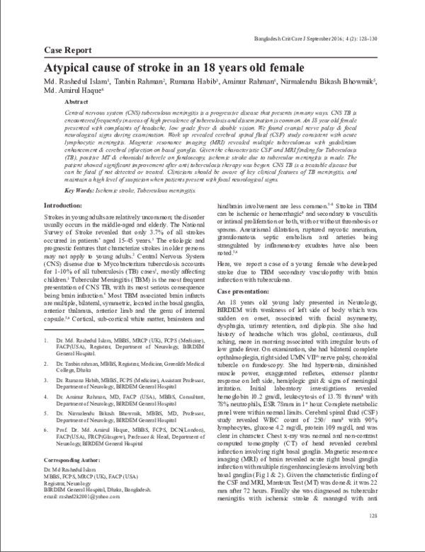 (PDF) Atypical cause of stroke in an 18 years old female