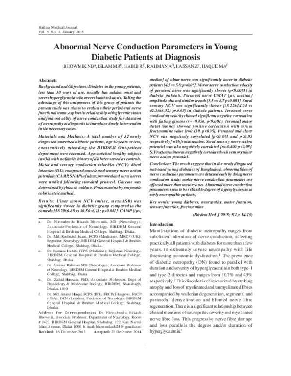 (PDF) Abnormal Nerve Conduction Parameters in Young Diabetic Patients ...
