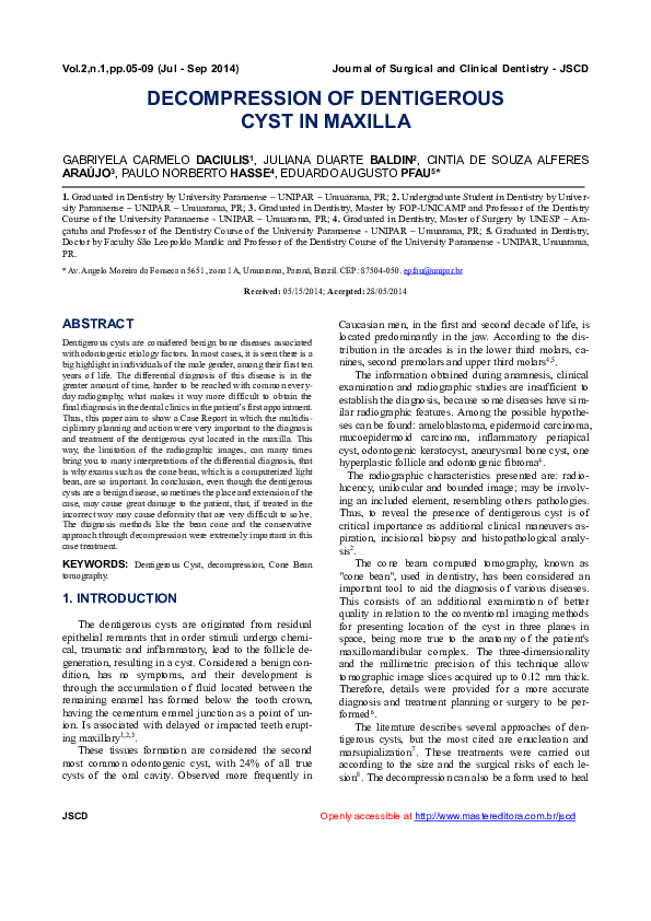(PDF) DECOMPRESSION OF DENTIGEROUS CYST IN MAXILLA