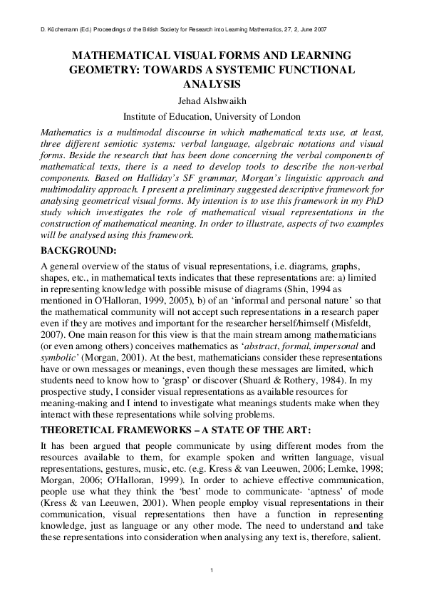 (PDF) Mathematical visual forms and learning geometry: Towards a ...