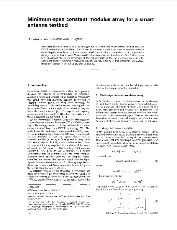 Pdf Minimum Span Constant Modulus Array For A Smart Antenna Testbed